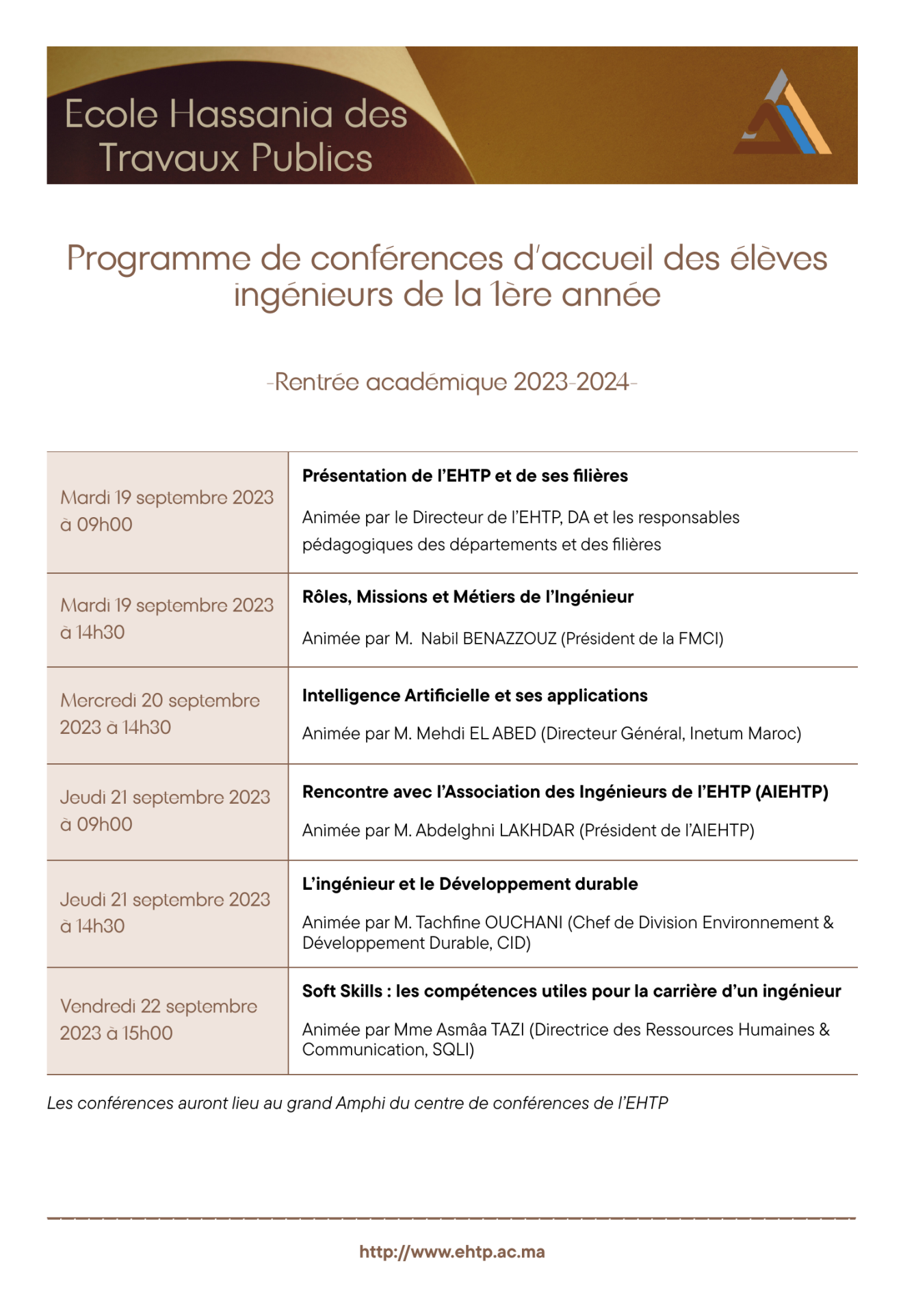Programme de conférences d’accueil des élèves ingénieurs de la première année 2023-2024 – Ecole ...